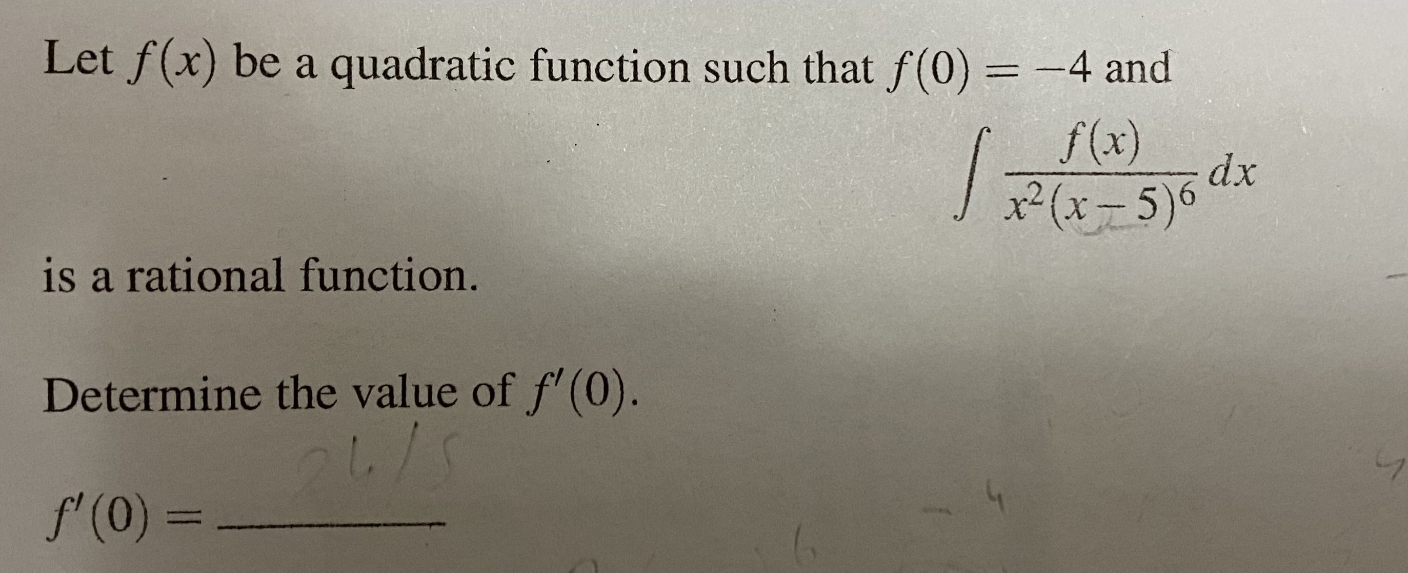 Solved Let f(x) be a quadratic function such that f(0)=−4 | Chegg.com
