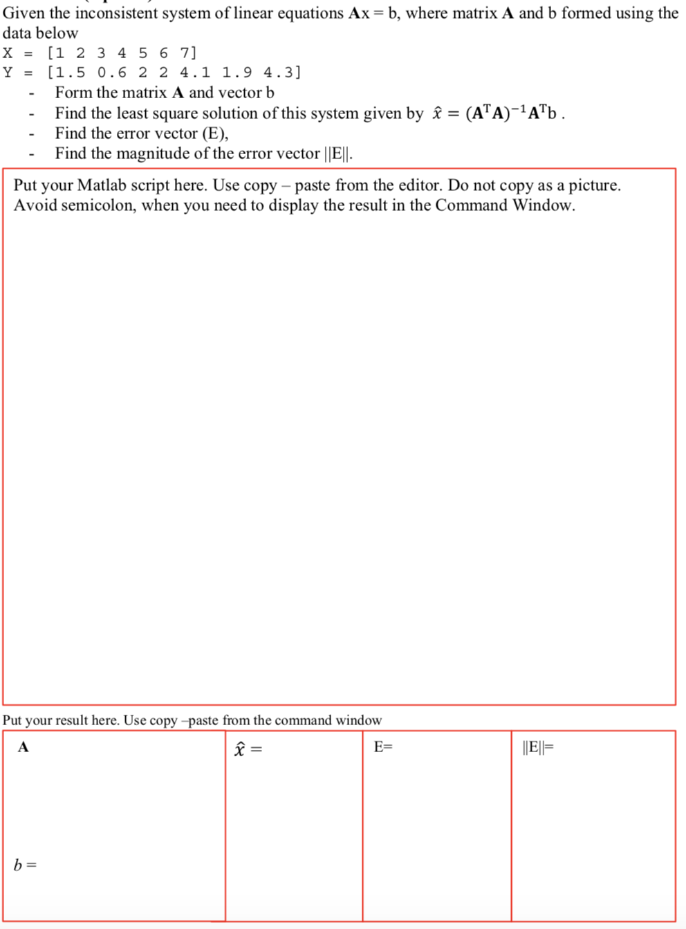 Given the inconsistent system of linear equations Ax= | Chegg.com