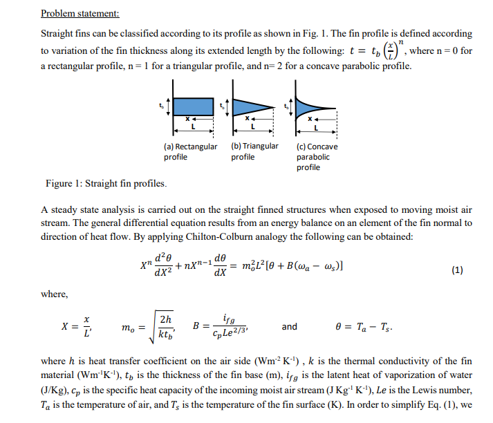 Problem statement: Straight fins can be classified | Chegg.com