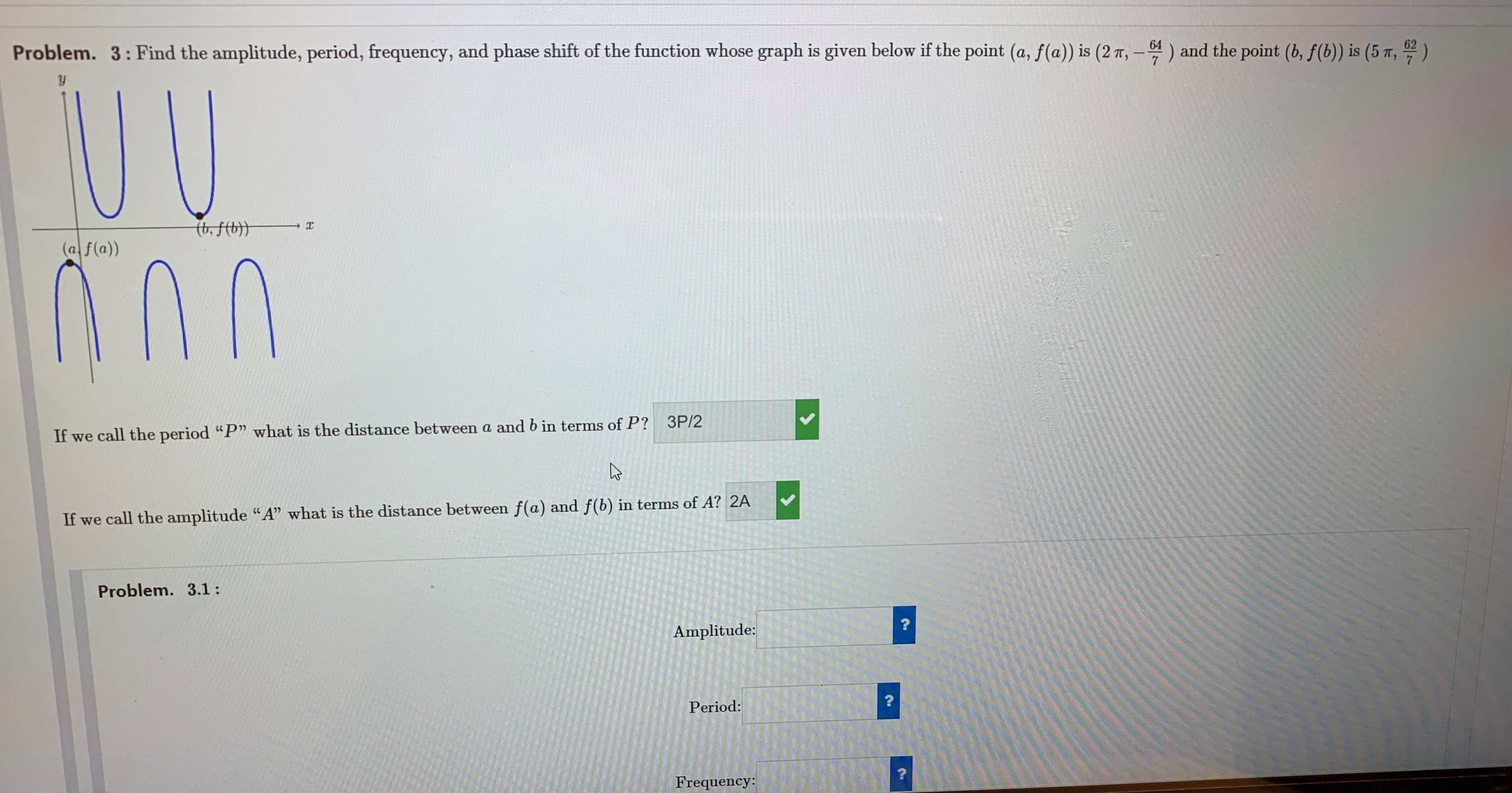 Solved roblem. 3 : Find the amplitude, period, frequency, | Chegg.com