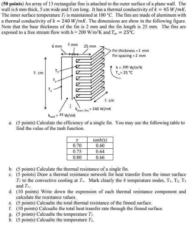 (50 points) An array of 13 rectangular fins is | Chegg.com