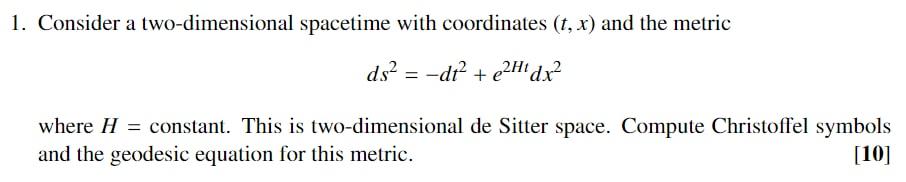 Solved 1. Consider a two-dimensional spacetime with | Chegg.com