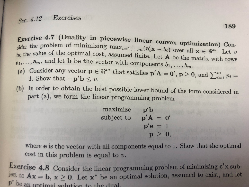 Sec. 4.12 Exercises 189 (Duality in piecewise linear | Chegg.com