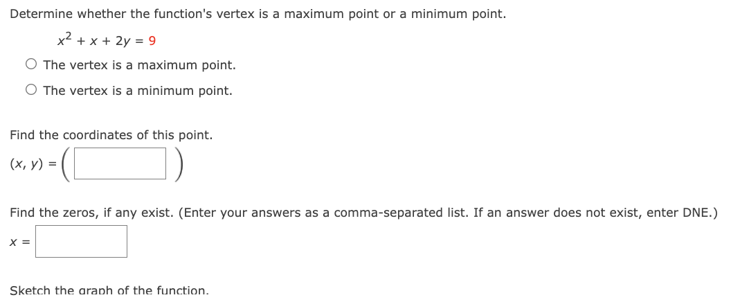 Solved Determine whether the function's vertex is a maximum | Chegg.com