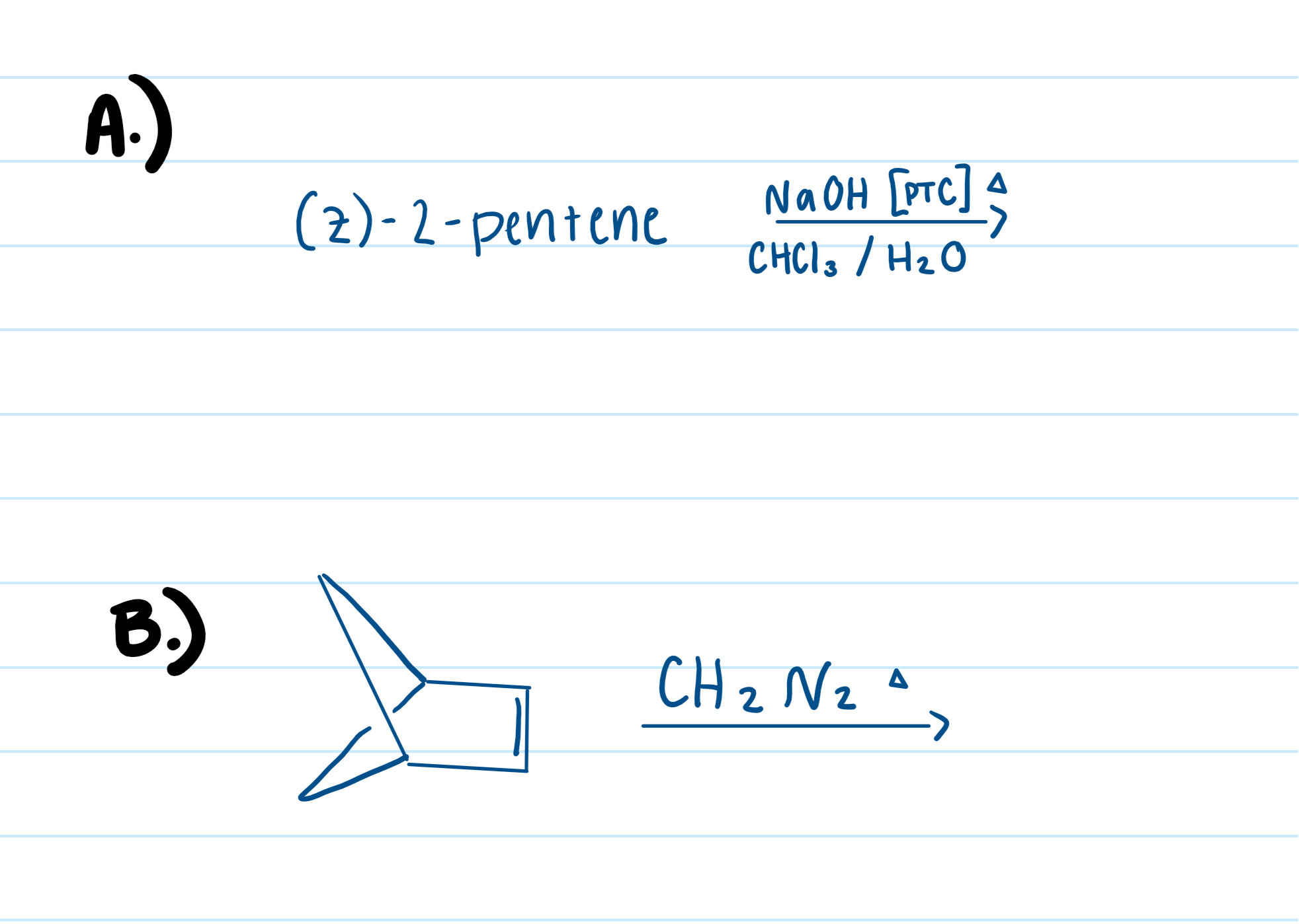 Solved (z)-2-pentene CHCl3/H2ONaOH[PTC]>Δ | Chegg.com