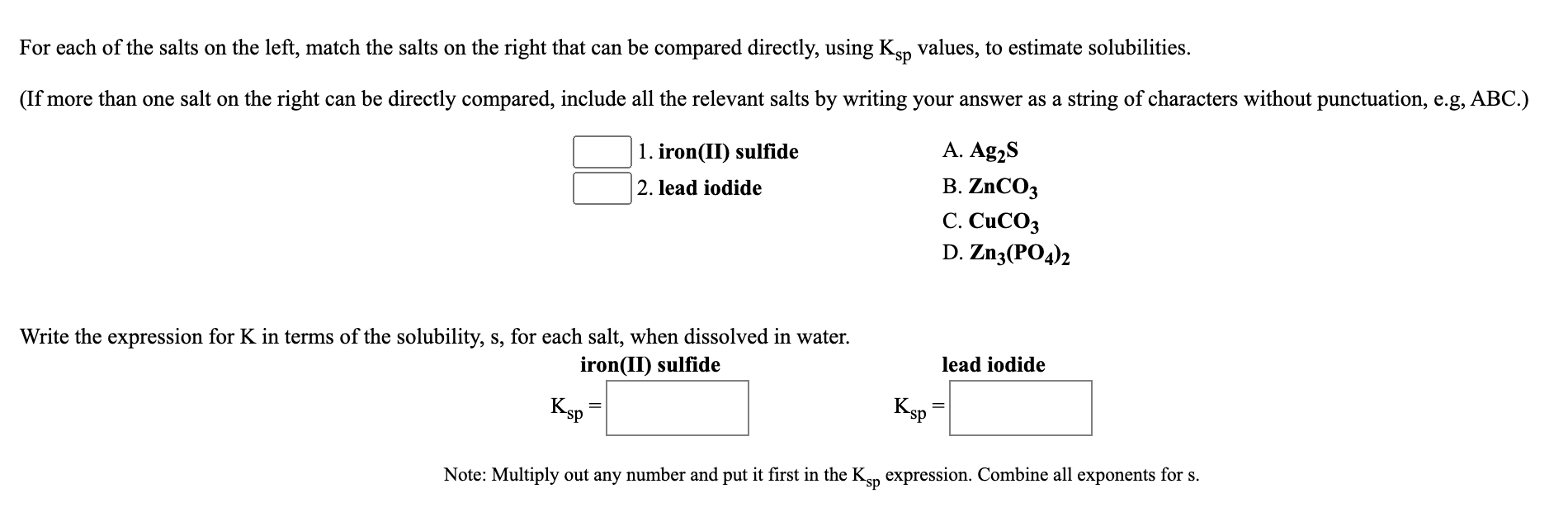 Solved For each of the salts on the left, match the salts on | Chegg.com