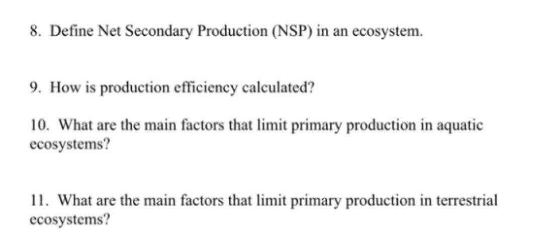 Solved 8. Define Net Secondary Production (NSP) in an | Chegg.com
