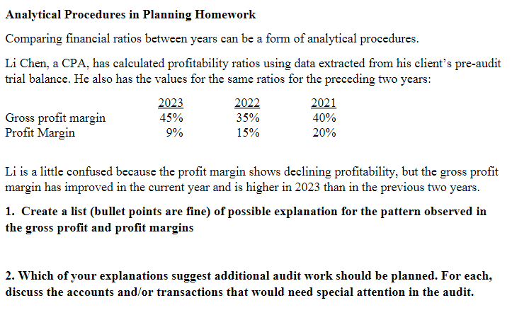 Solved Analytical Procedures in Planning HomeworkComparing | Chegg.com