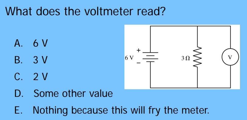 Solved What does the voltmeter read? А. 6V B. 3 V C. 2 V D. | Chegg.com