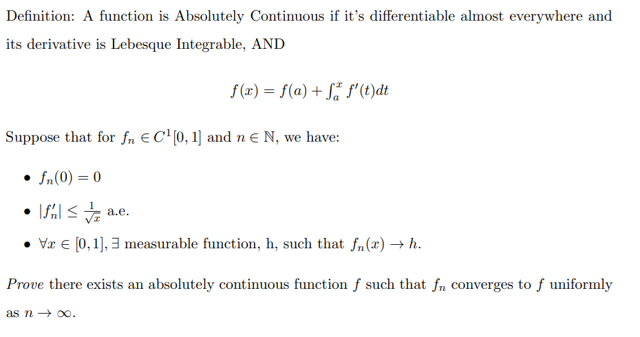Solved Definition A Function Is Absolutely Continuous If