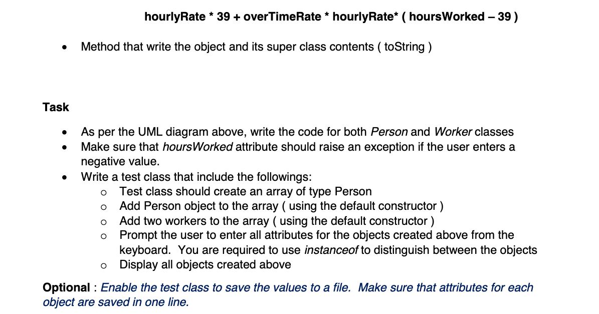 Solved Instructions The class Worker is a subclass of Person | Chegg.com