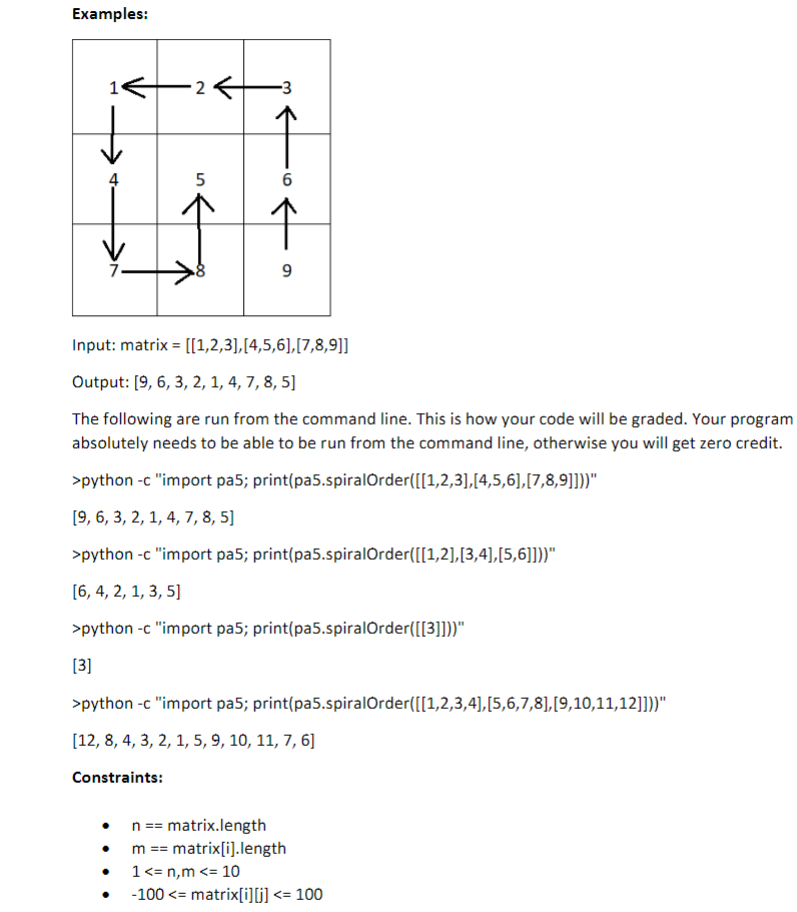 Solved Problem Statement: Given an nxm matrix, return all | Chegg.com