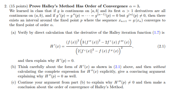 (15 points) Prove Halley's Method Has Order of | Chegg.com