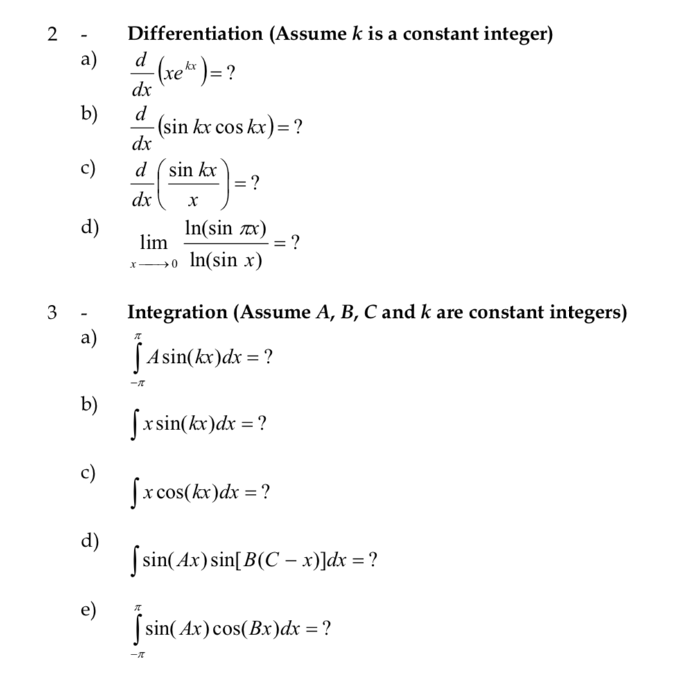 Solved Differentiation (Assume k is a constant integer) dx | Chegg.com