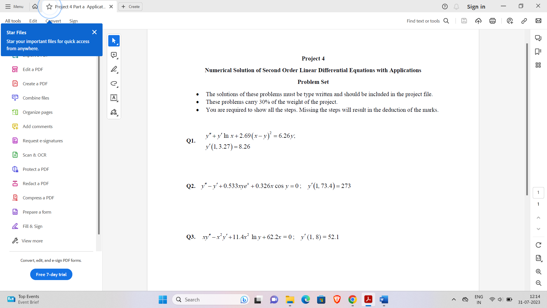 Numerical Solution of Second Order Linear | Chegg.com