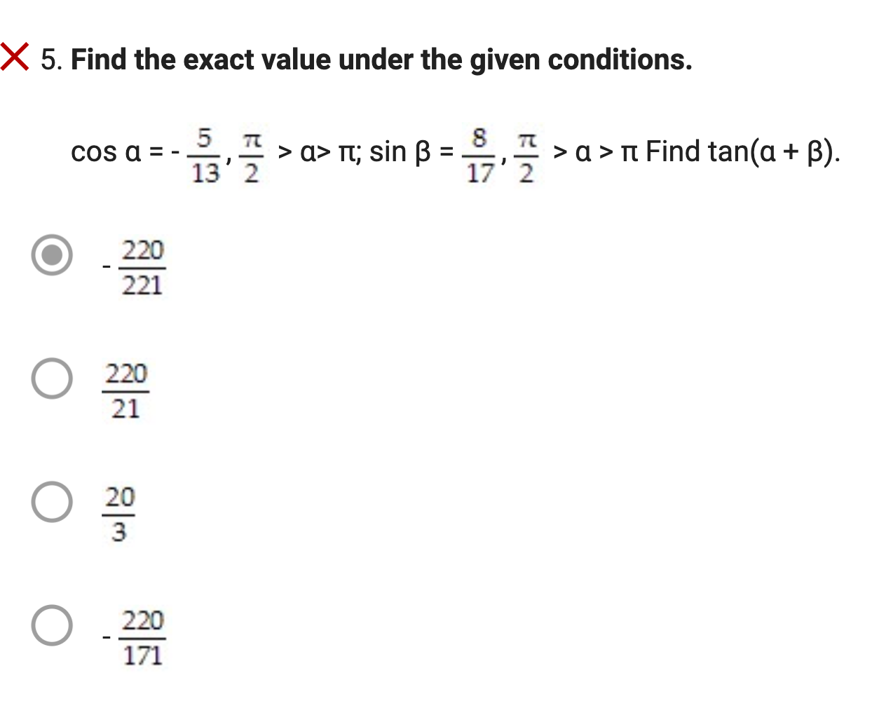 Solved 5. Find the exact value under the given conditions. | Chegg.com