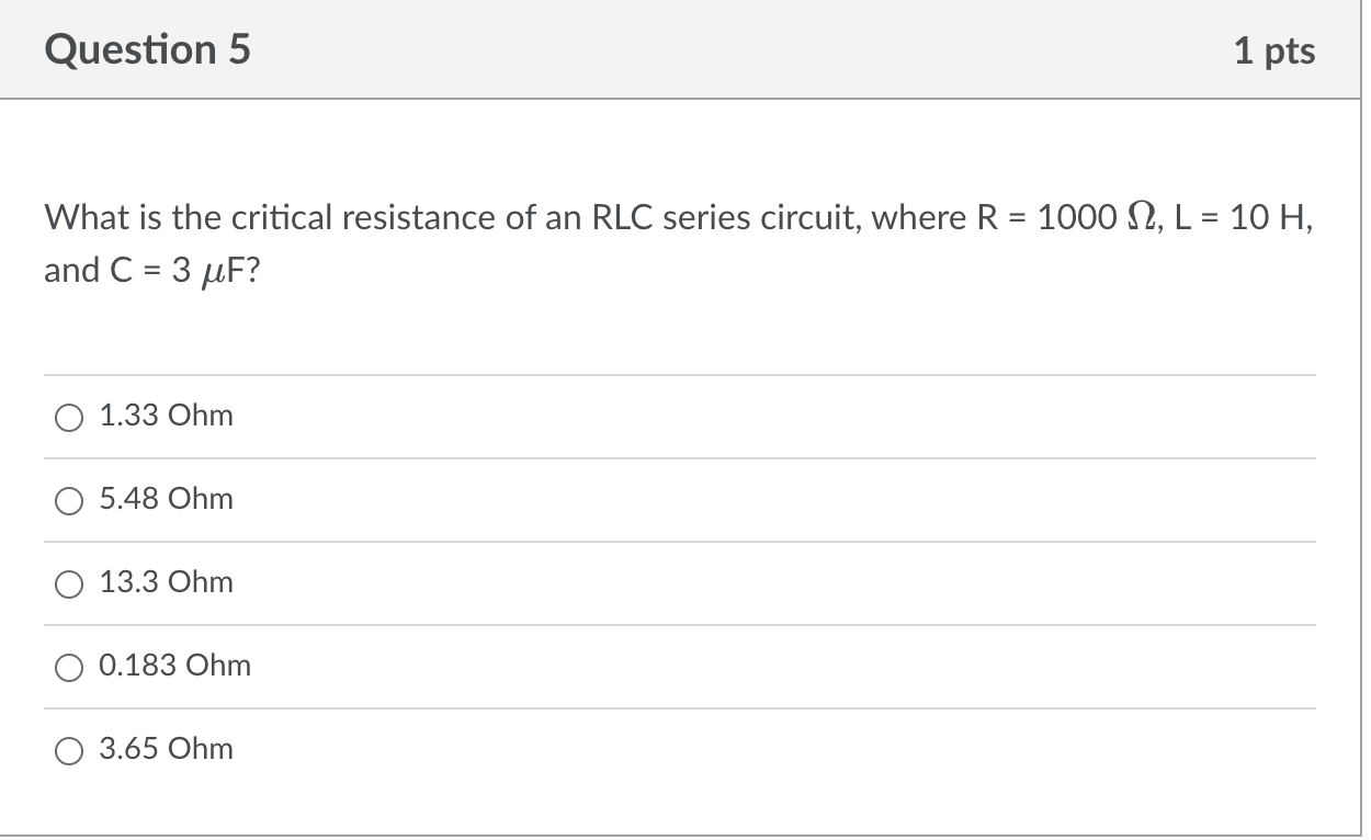 Solved What is the critical resistance of an RLC series | Chegg.com