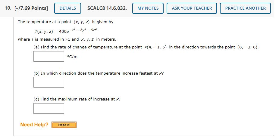 Solved 10. [-17.69 Points] DETAILS SCALC8 14.6.032. MY NOTES | Chegg.com