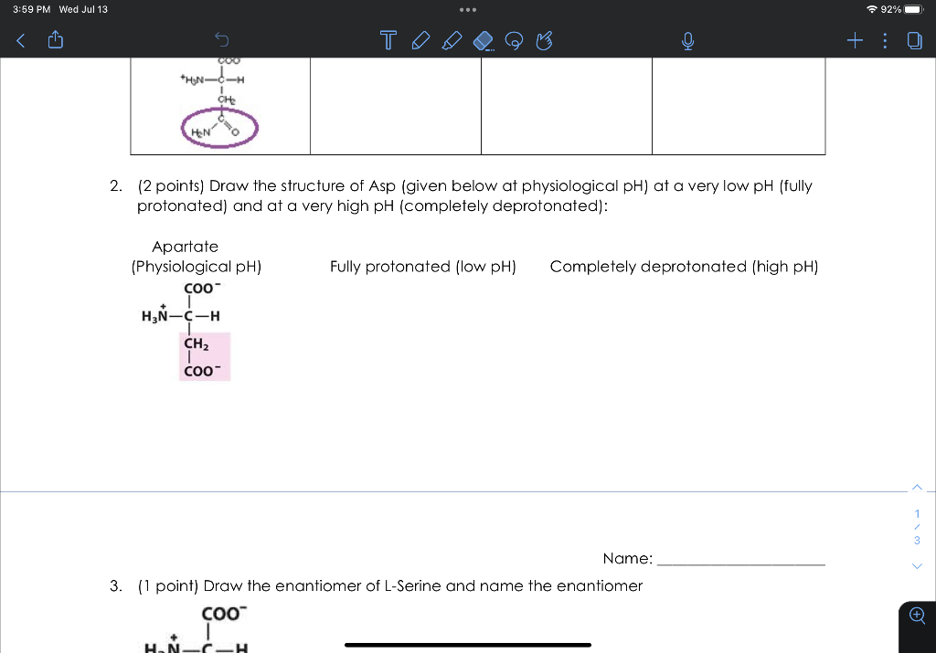 Solved 2. (2 points) Draw the structure of Asp (given below | Chegg.com
