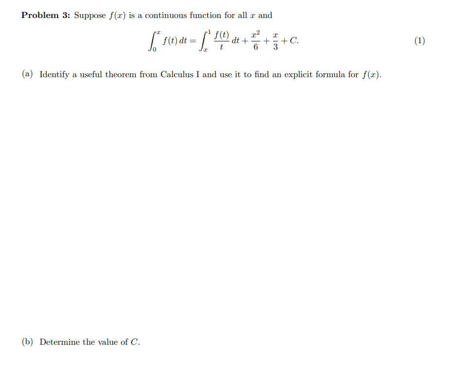 Solved Problem 3: Suppose f(x) ﻿is a continuous function for | Chegg.com