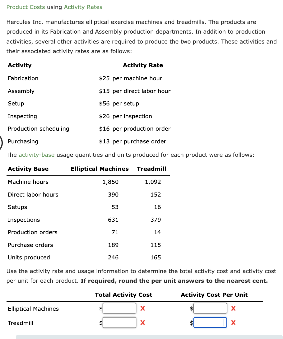 Solved Product Costs using Activity Rates Hercules Inc. | Chegg.com