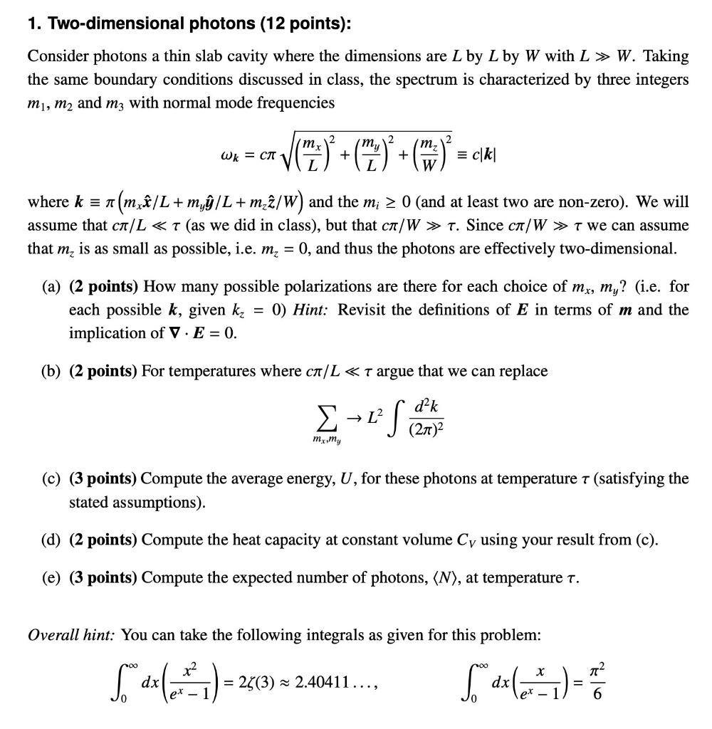 Solved 1. Two-dimensional photons (12 points): Consider | Chegg.com
