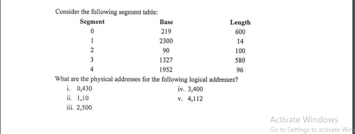 Solved Consider the following segment table: What are the | Chegg.com