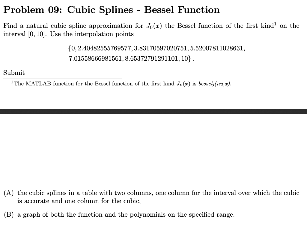 Problem 09: Cubic Splines - Bessel Function Find a | Chegg.com