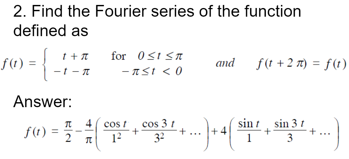Solved 2. Find the Fourier series of the function defined as | Chegg.com