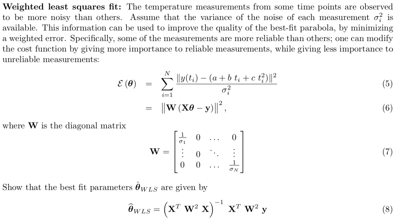 Best fit parabola: The temperature measurements yi | Chegg.com