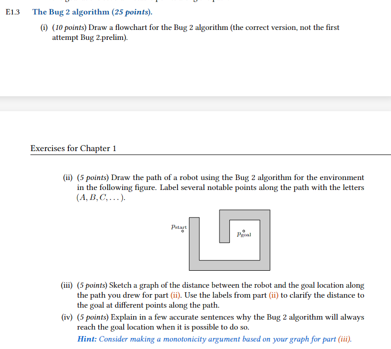 3 The Bug 2 algorithm (25 points). (i) (10 points) | Chegg.com