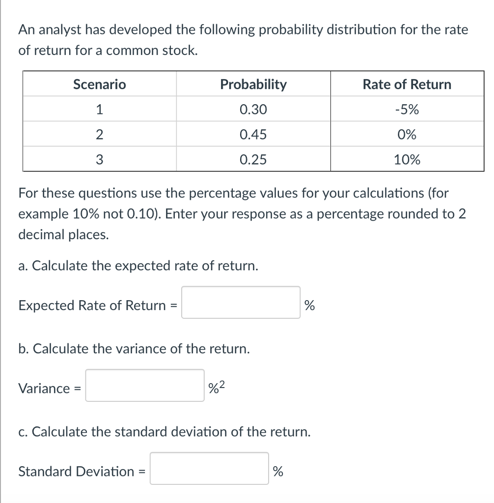 Solved An analyst has developed the following probability | Chegg.com