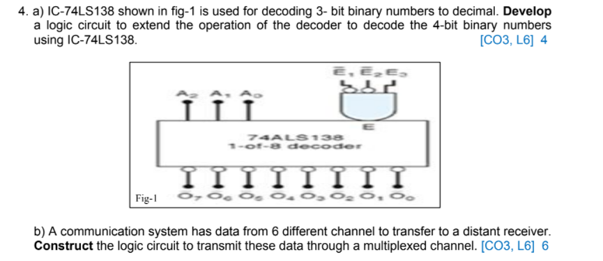 Solved 4. a) IC-74LS138 shown in fig-1 is used for decoding | Chegg.com