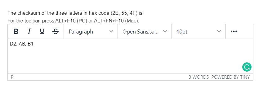 Solved The checksum of the three letters in hex code | Chegg.com