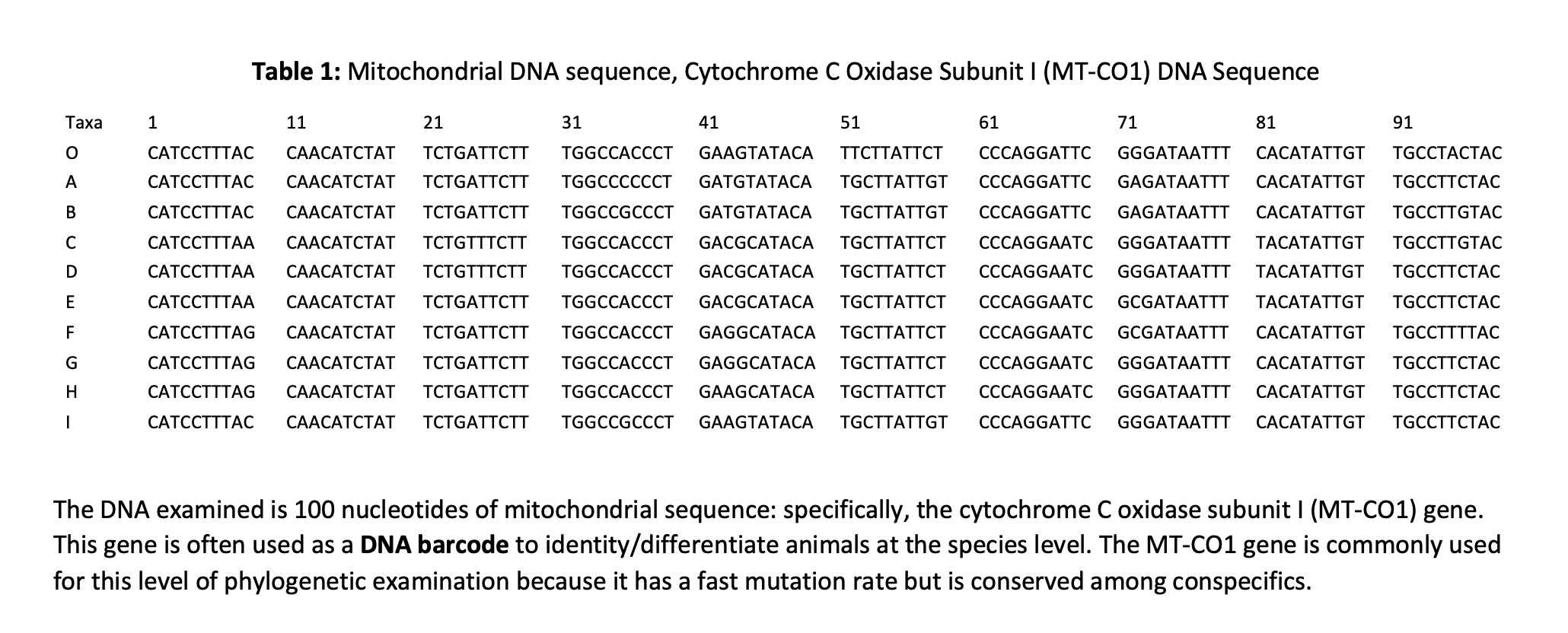 Solved Create the most parsimonious DNA sequence tree for | Chegg.com