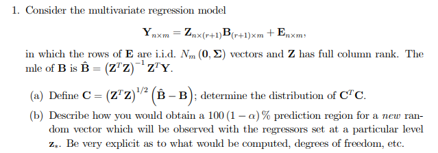 1. Consider the multivariate regression model | Chegg.com