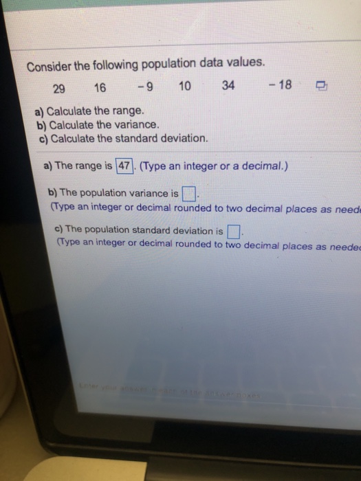 Solved Consider the following population data values. 29 16 | Chegg.com