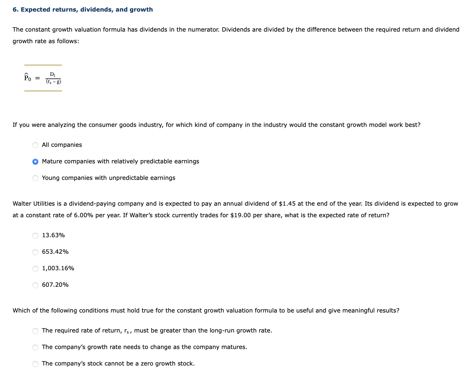 Solved 6. Expected returns, dividends, and growth The | Chegg.com