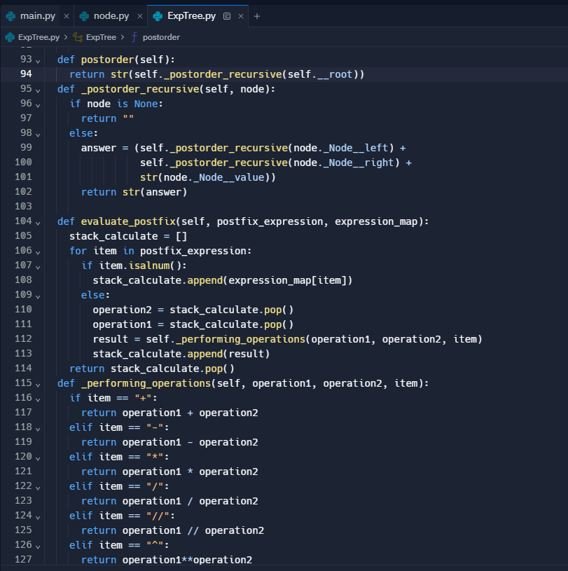 Solved in.py ⊟×2 node.py ×2 ExpTree.py ×+ n.py > ε8 main > | Chegg.com