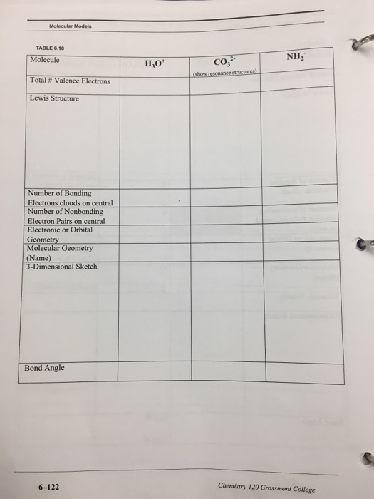 Solved Molecular Models TABLE & 10 NH2 Total # Valence | Chegg.com