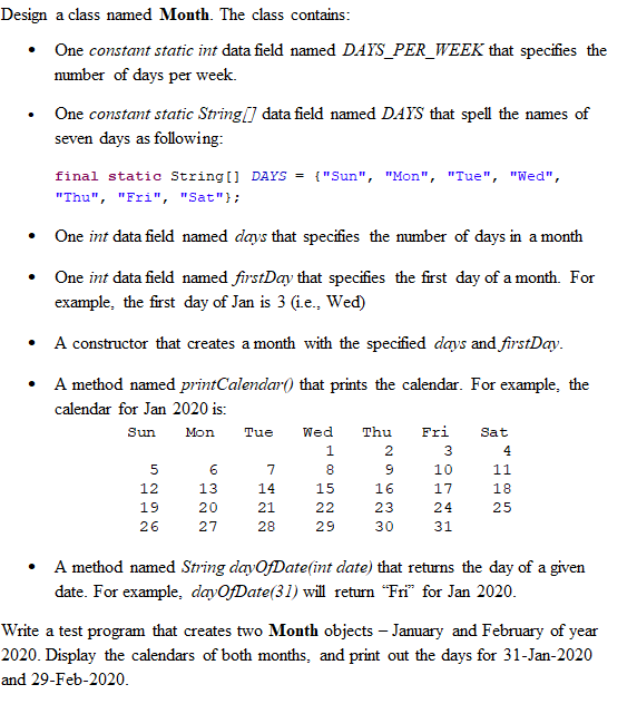 Solved Design a class named Month. The class contains: One | Chegg.com