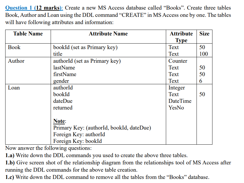Solved Question 1 12 Marks Create A New Ms Access