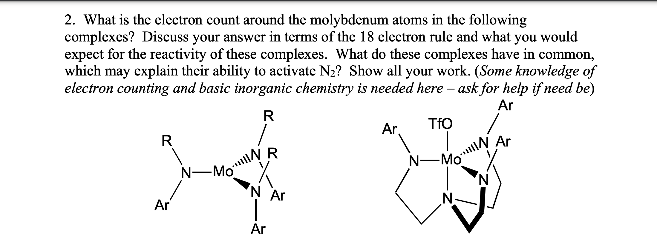 Solved 2. What is the electron count around the molybdenum | Chegg.com