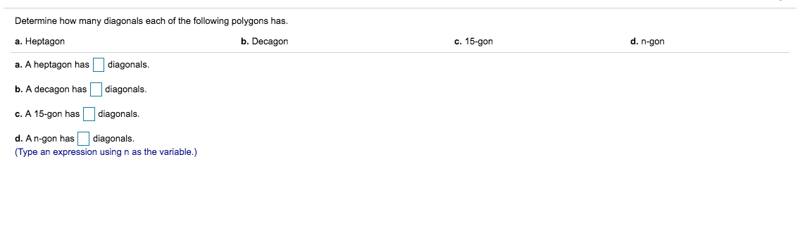 Solved Determine how many diagonals each of the following | Chegg.com