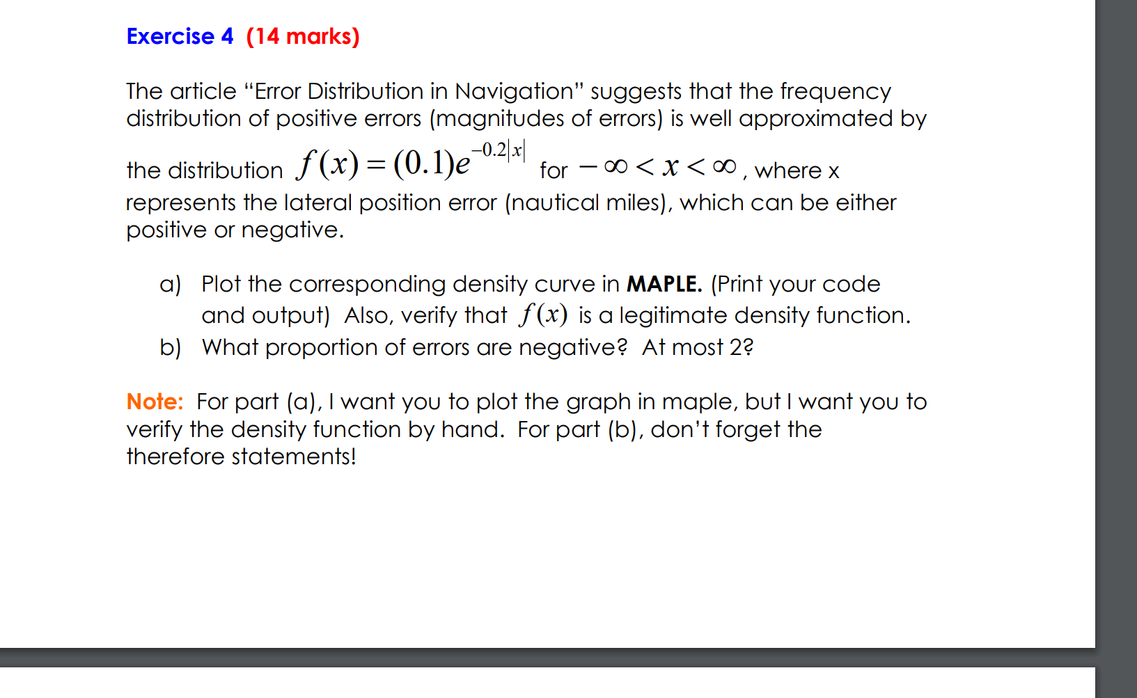 Solved Exercise 4 (14 marks) The article "Error Distribution | Chegg.com