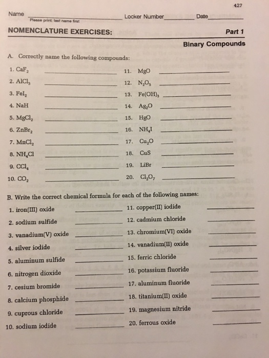 Solved 427 Name Locker Number Date Please print last name | Chegg.com