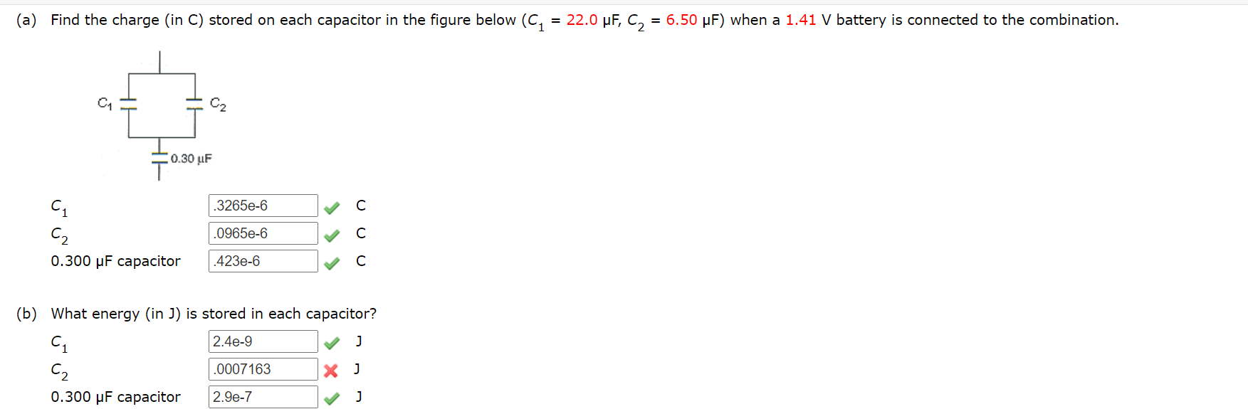 Solved (a) Find the charge (in C) stored on each capacitor | Chegg.com
