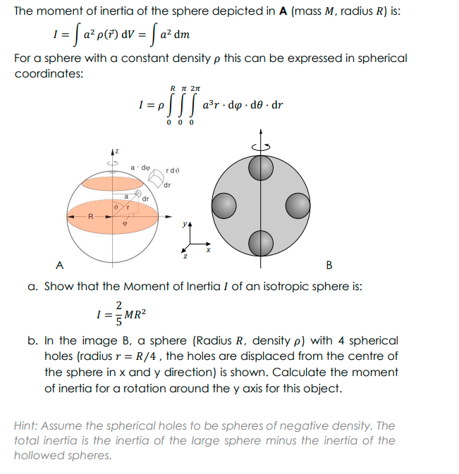 Solved The moment of inertia of the sphere depicted in A | Chegg.com