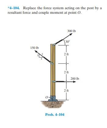 Solved *4-104. Replace the force system acting on the post | Chegg.com