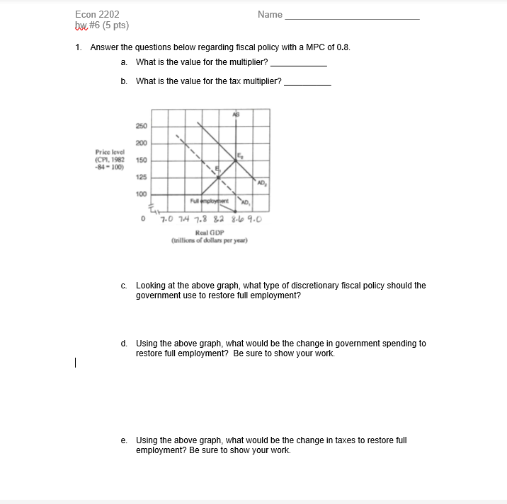 Solved 1. Answer the questions below regarding fiscal policy | Chegg.com